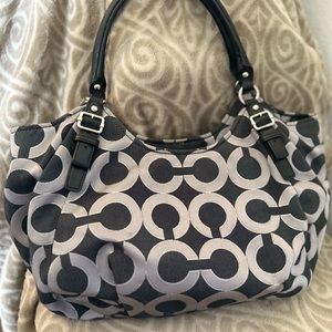 Coach | Bags | Coach Madison Op Art Maggie Blackgreysilverpurple Lining ...